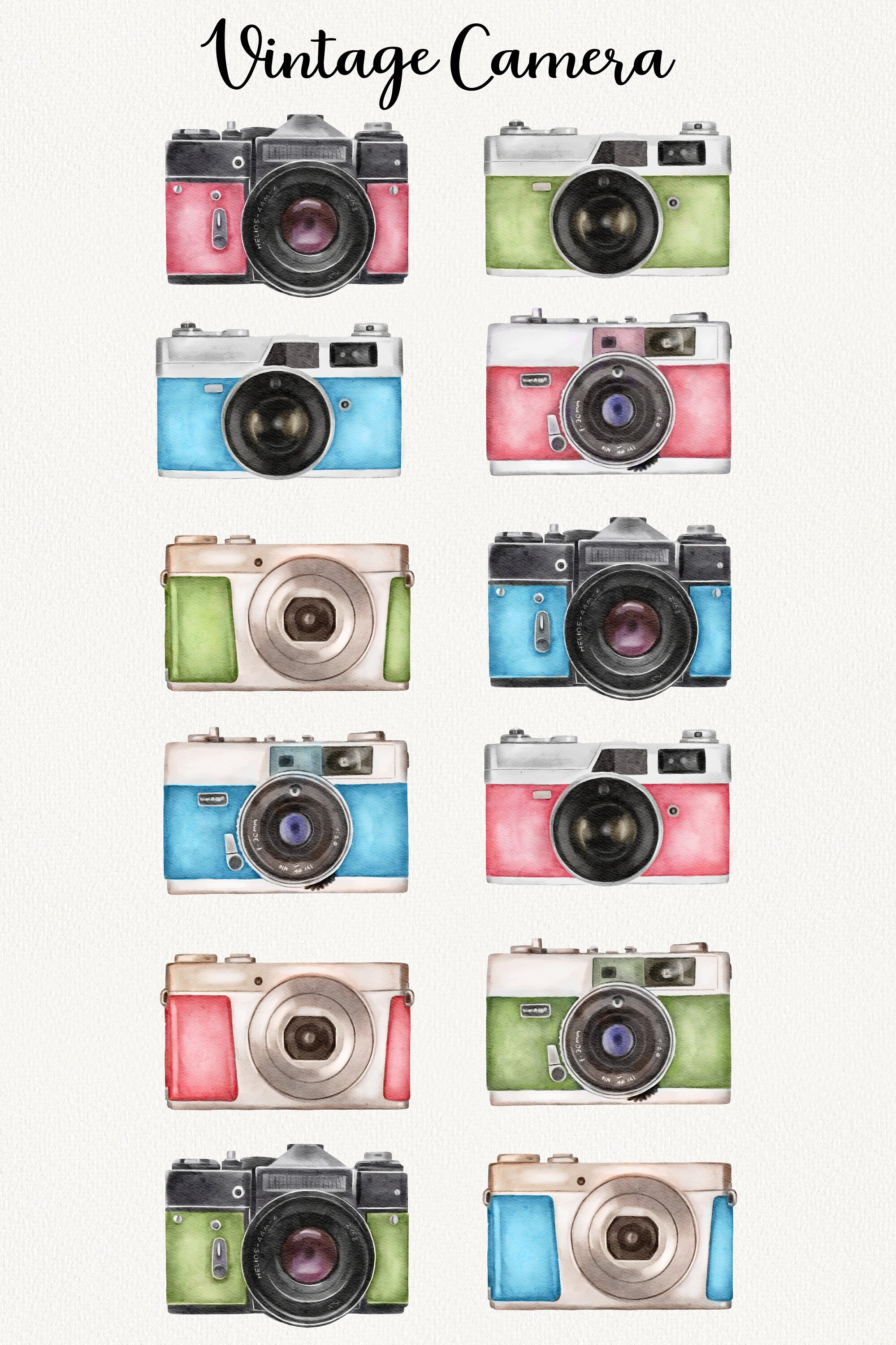 Watercolor Vintage Camera Clipart Hand Painted Colored Photo - Etsy