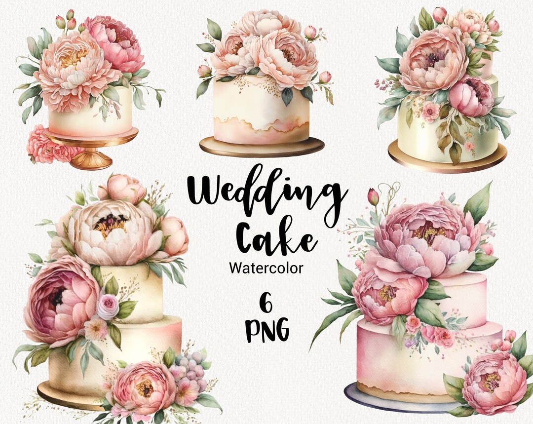 Watercolor Floral Wedding Cake Clipart, Peonies Cakes, Bride Cake Clip ...