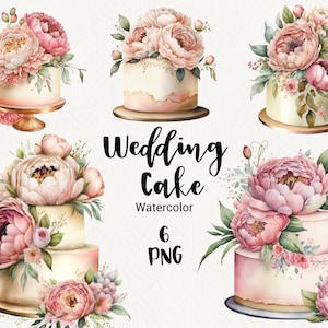 Watercolor Floral Wedding Cake Clipart, Peonies Cakes, Bride Cake Clip ...