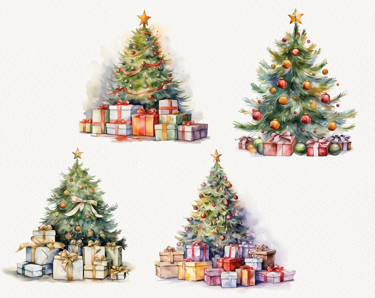 Watercolor Christmas Tree Clipart, Cozy Winter Holiday, Christmas Tree ...