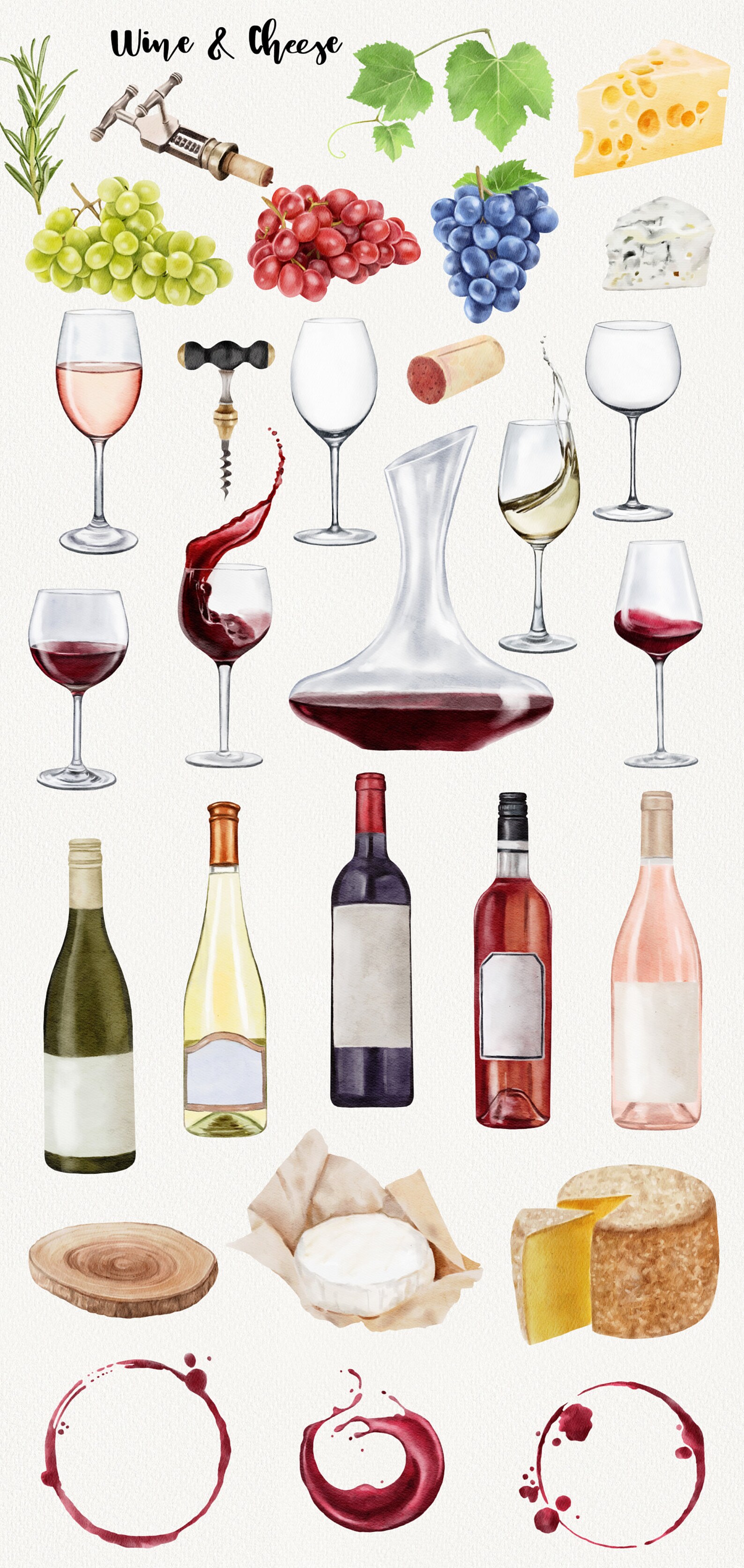 Watercolor Wine Clipart, Alcohol Party, Wine and Cheese Clip Art ...