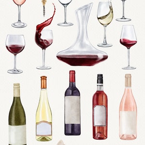 Watercolor Wine Clipart, Alcohol Party, Wine and Cheese Clip Art ...