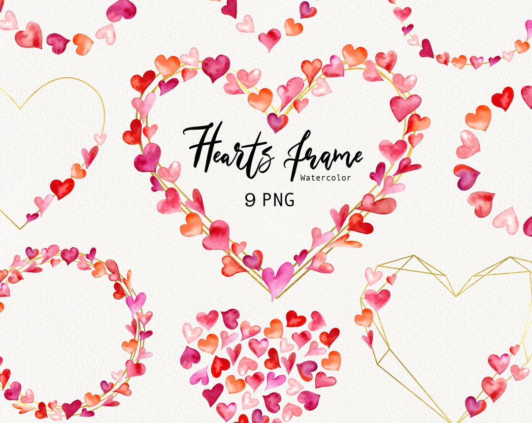 Watercolor Valentine Heart Wreath Clipart, Valentines Day Card Frame ...
