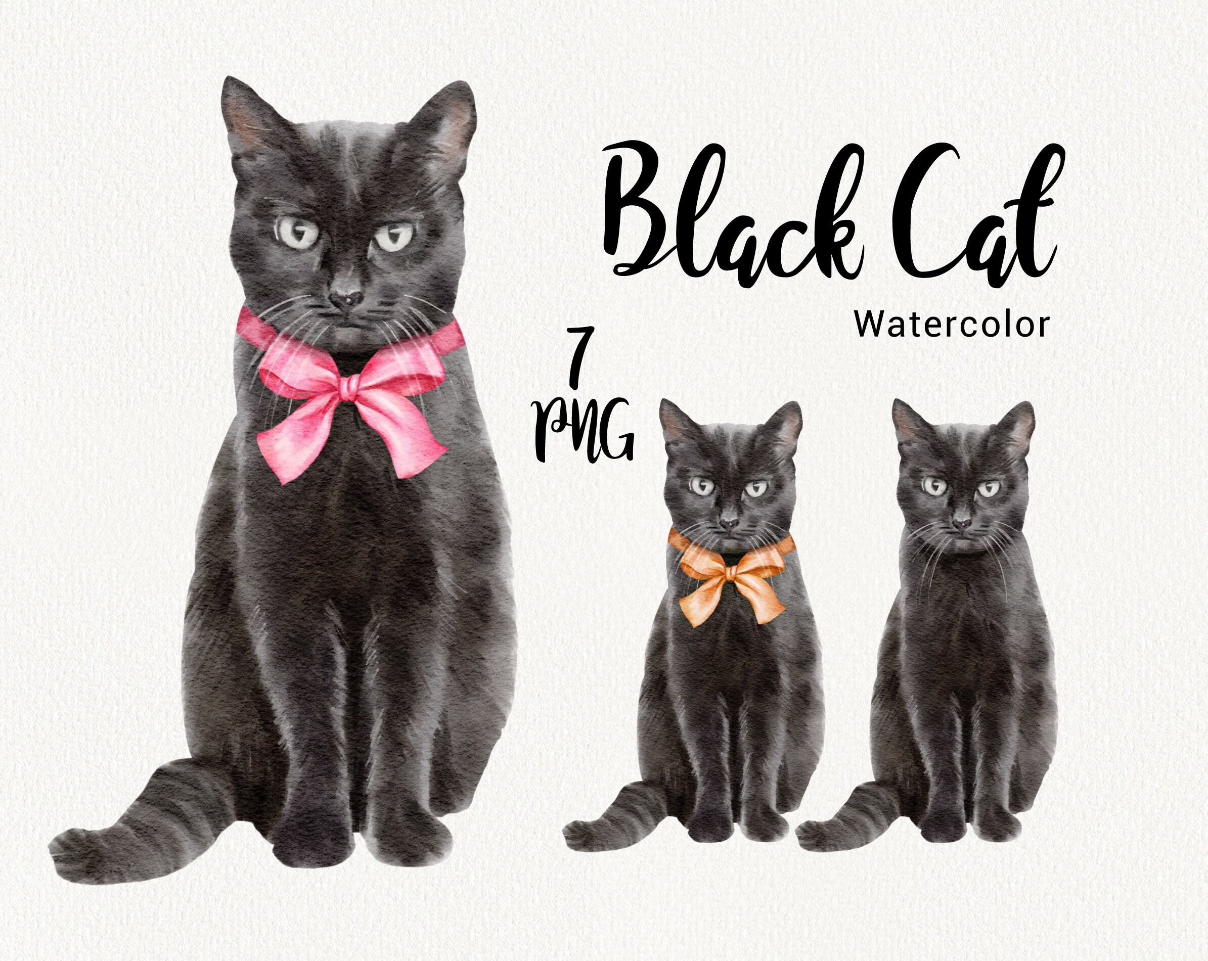 Watercolor Black Cat Clipart, Happy Halloween Cute Clip Art, Fall ...