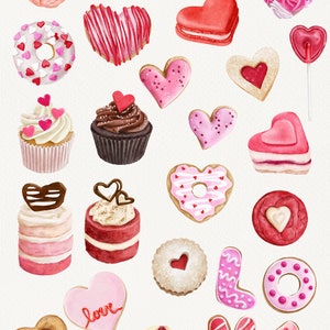 Watercolor Valentines Day Clipart, Cute Love Sweets Clip Art, Red Donut ...
