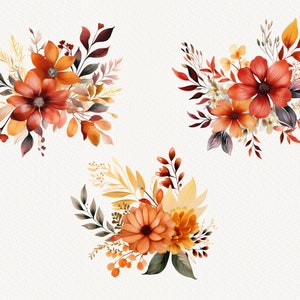 Watercolor Flower Clipart, Fall Autumn Floral, Premade Bouquet, Boho ...