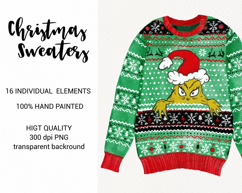 Christmas Sweater Clipart Watercolor Winter Clothes Ugly - Etsy