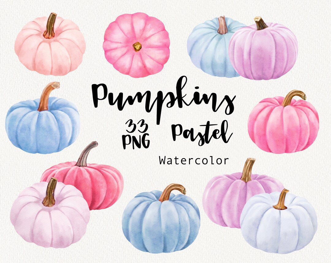 Pastel Pumpkin Clipart, Watercolor Pumpkins Pink, Blue, Violet Clip Art ...