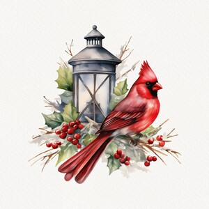 Watercolor Red Cardinals Clipart, Winter Birdhouse Cardinal, Cozy ...