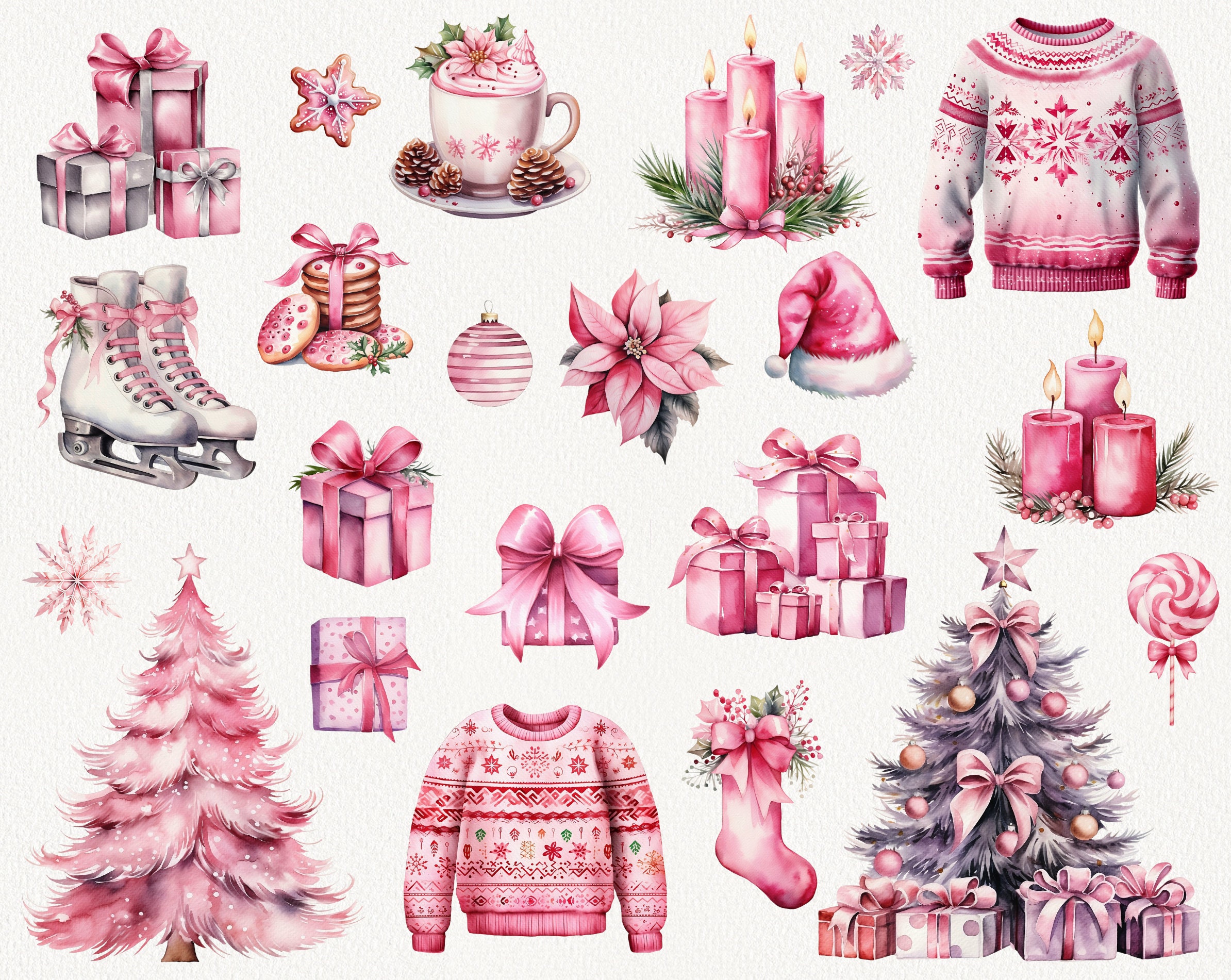 Watercolor Cute Pink Christmas Clipart, Winter Cozy Holiday, Sweaters ...