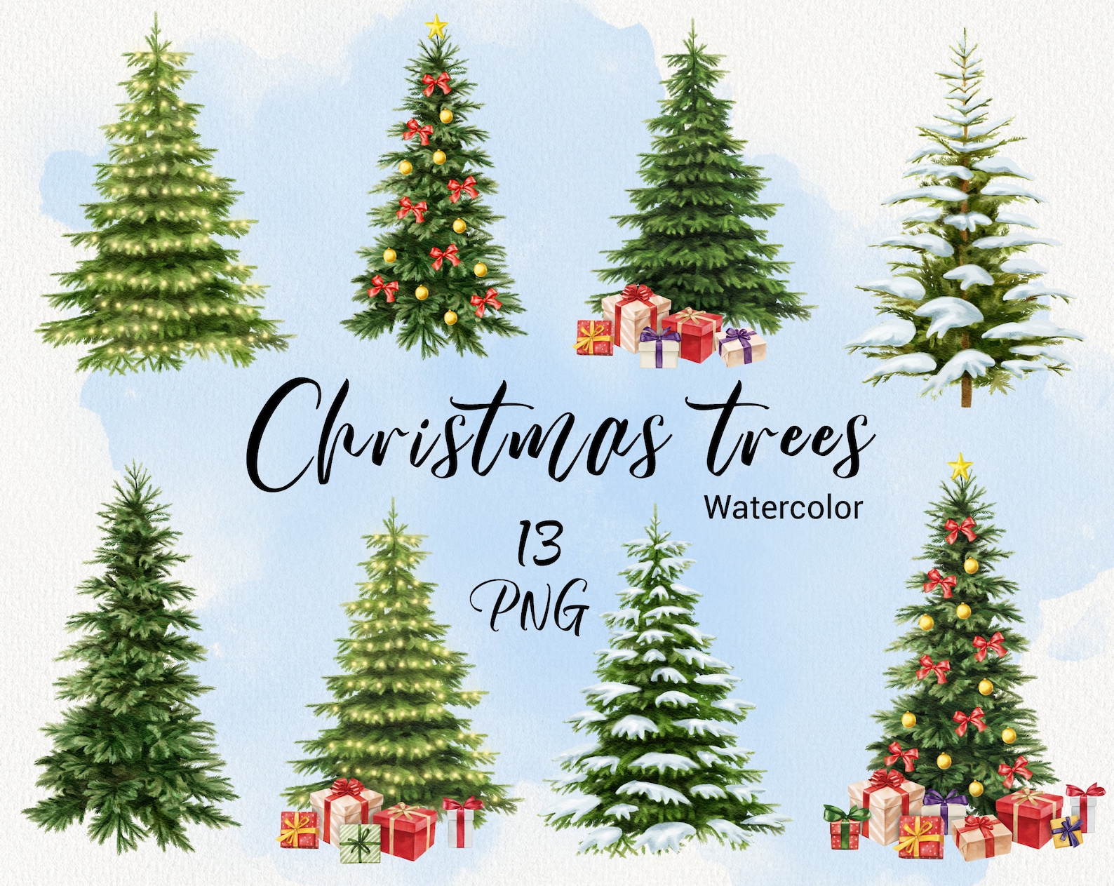 Watercolor Christmas Tree Clipart Snow Trees Rustic - Etsy