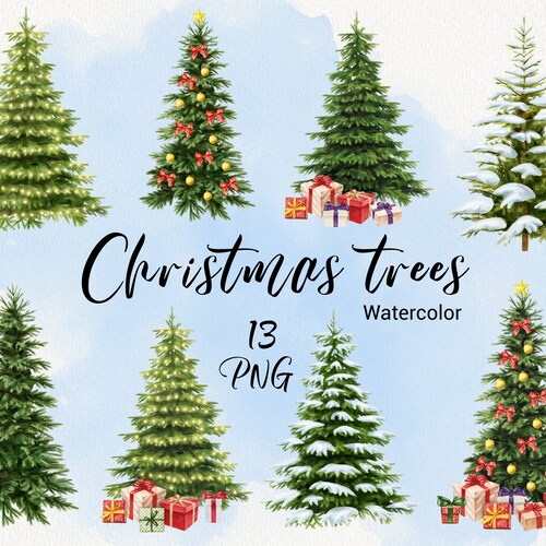 Watercolor Christmas Tree Clipart PNG Winter Holiday Clipart - Etsy