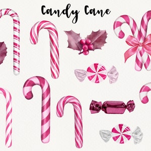 Watercolor Candy Cane Clipart, Cute Christmas Clip Art, Pink Sweets ...