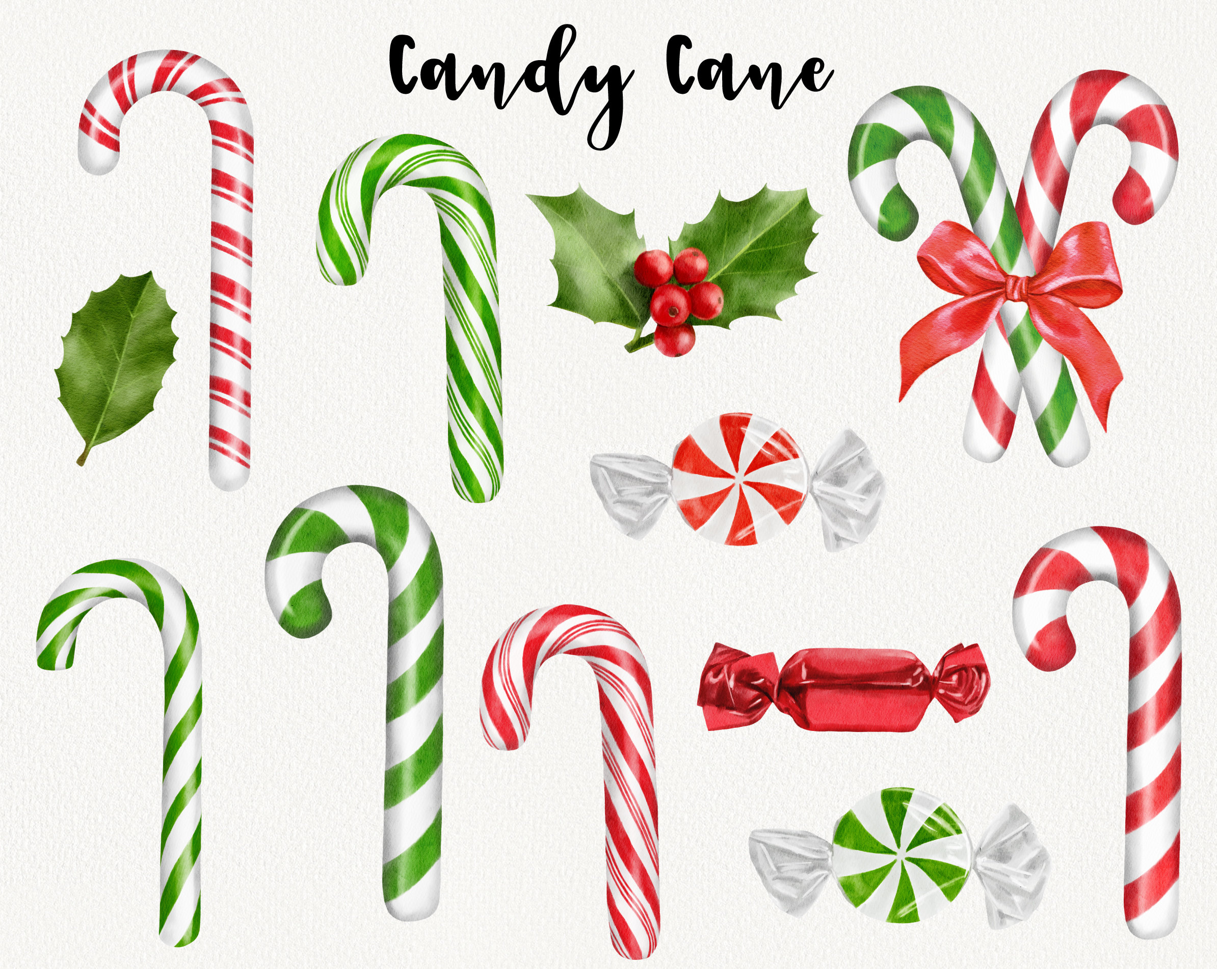 Watercolor Candy Cane Clipart Christmas Clip Art Xmas - Etsy