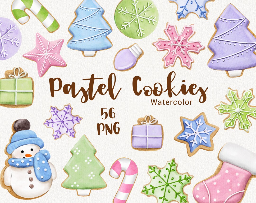 Christmas Pastel Cookies Clipart, Watercolor Gingerbread, Sweets, Candy ...