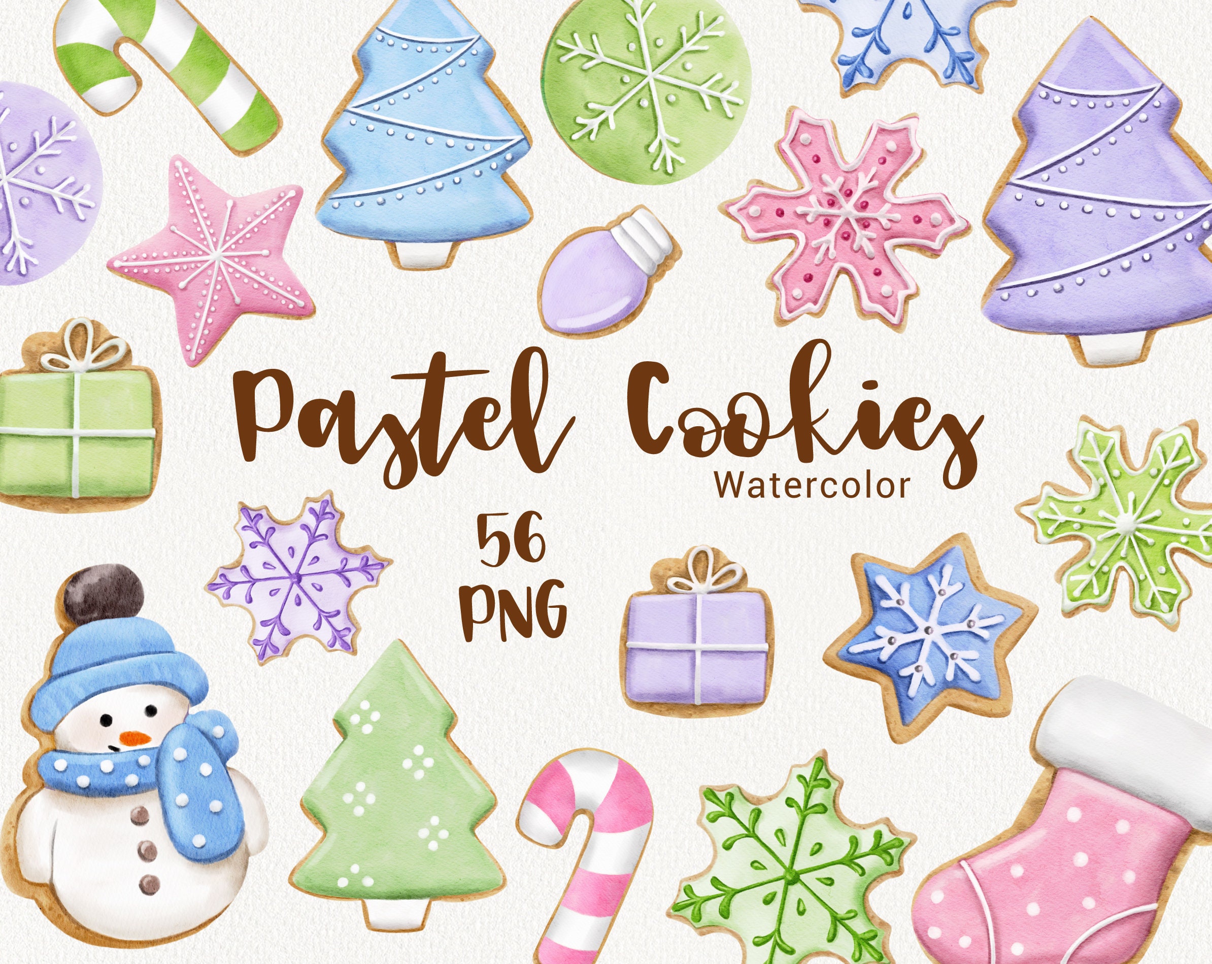 Christmas Pastel Cookies Clipart Watercolor Gingerbread - Etsy