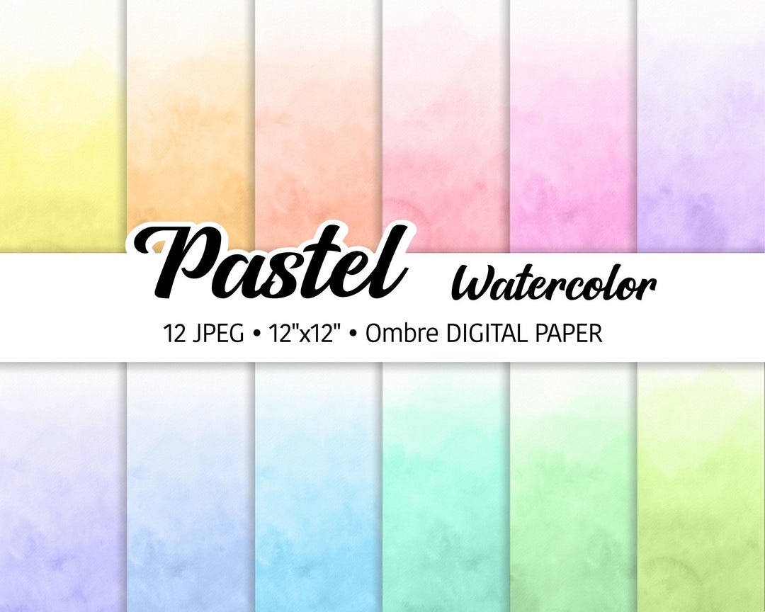 Ombre Watercolor, Pastel Background Digital Paper Pack, Soft Rainbow ...