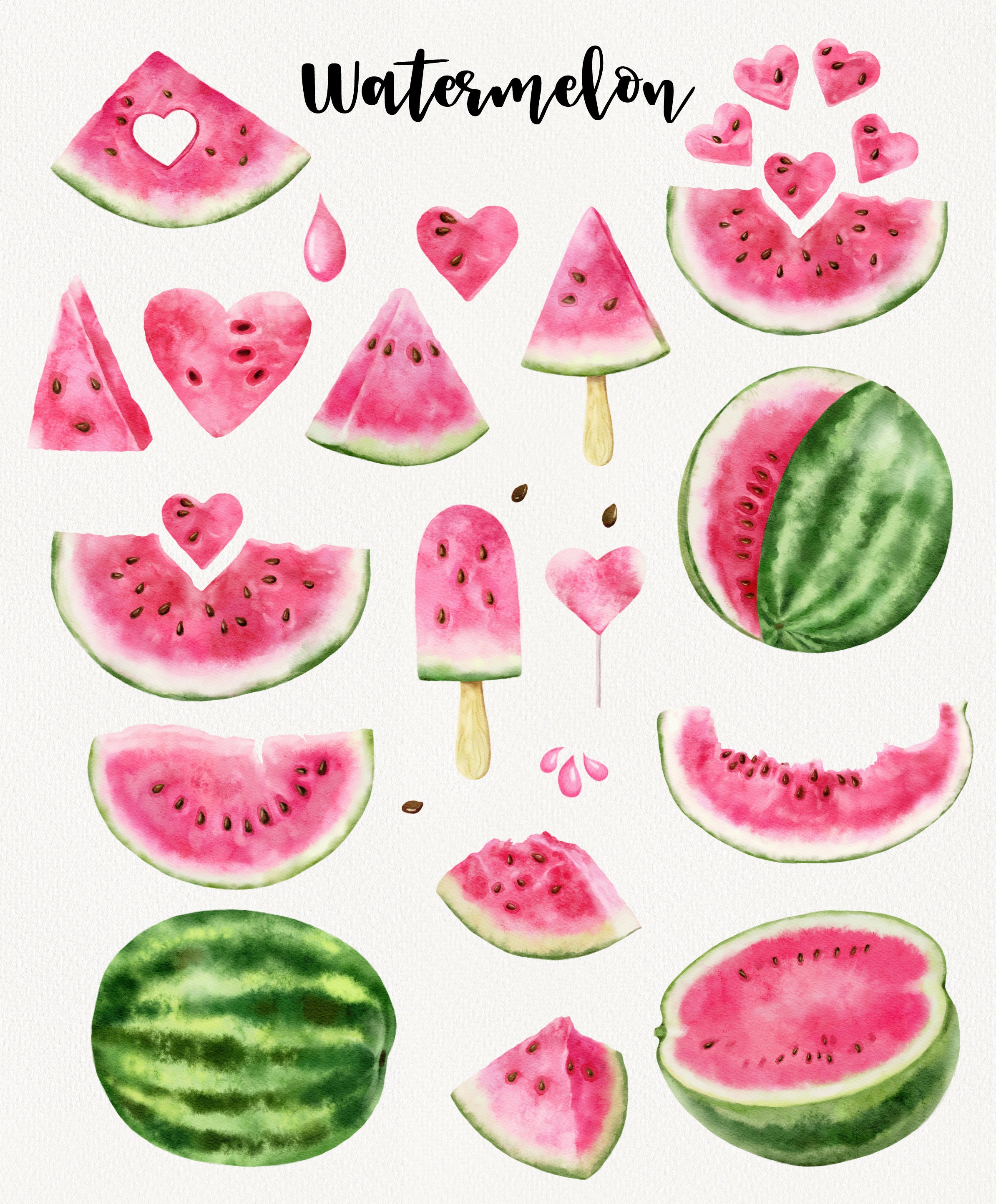 Watercolor Watermelon Clipart Fruit Tropical Summer Fruit - Etsy