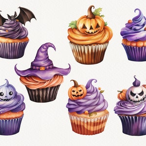 Watercolour Halloween Cupcake Clipart, Cute Candy, Witch Hat, Spooky ...