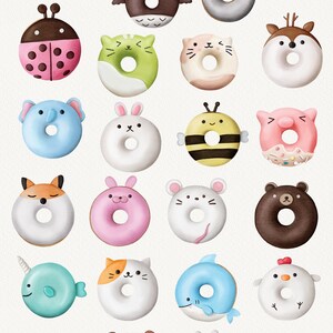 Watercolor Donuts Clipart, Cute Animal Donut Clip Art, Kids Birthday ...