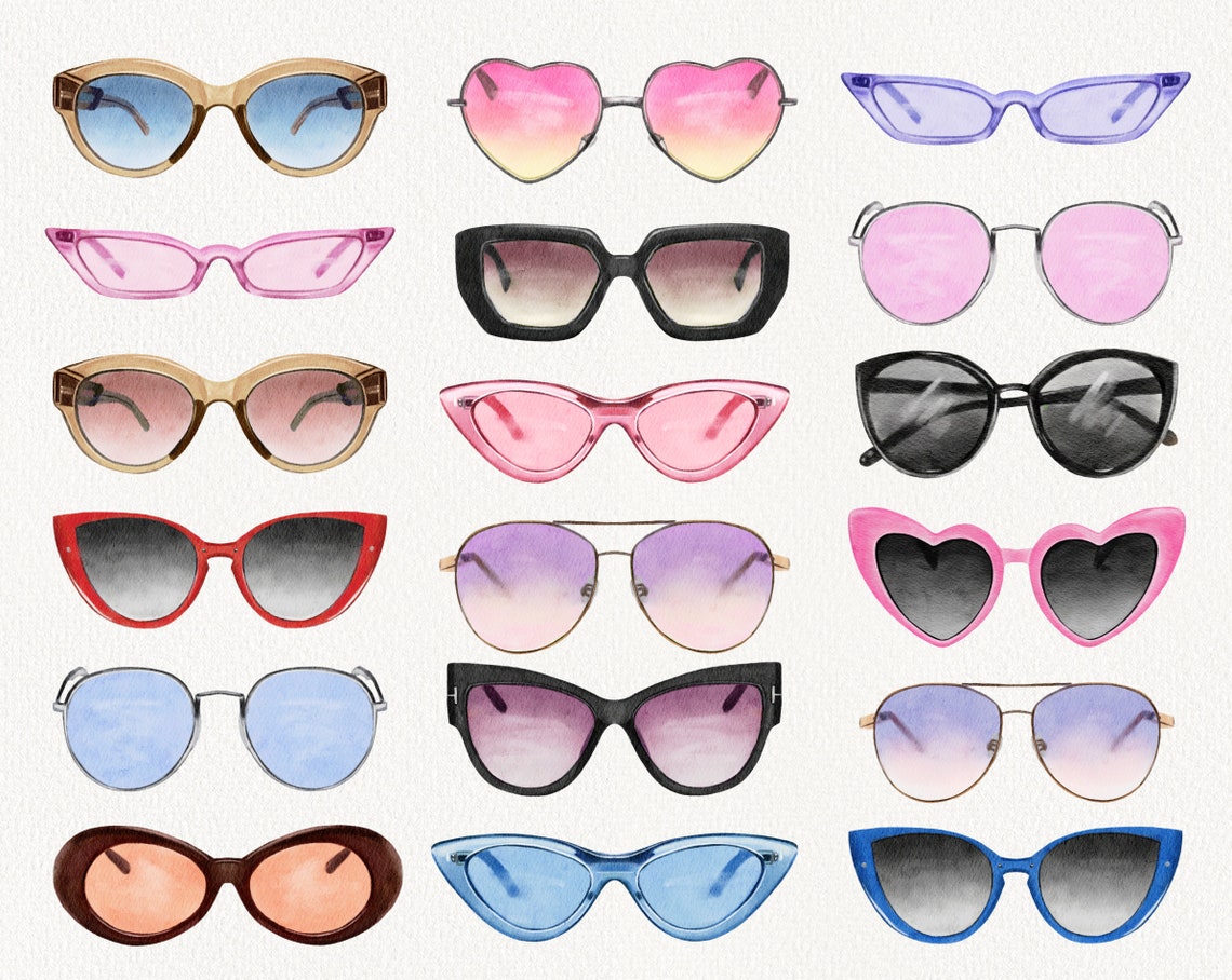 Sunglasses Watercolor Clipart Summer Glasses Clip Art - Etsy