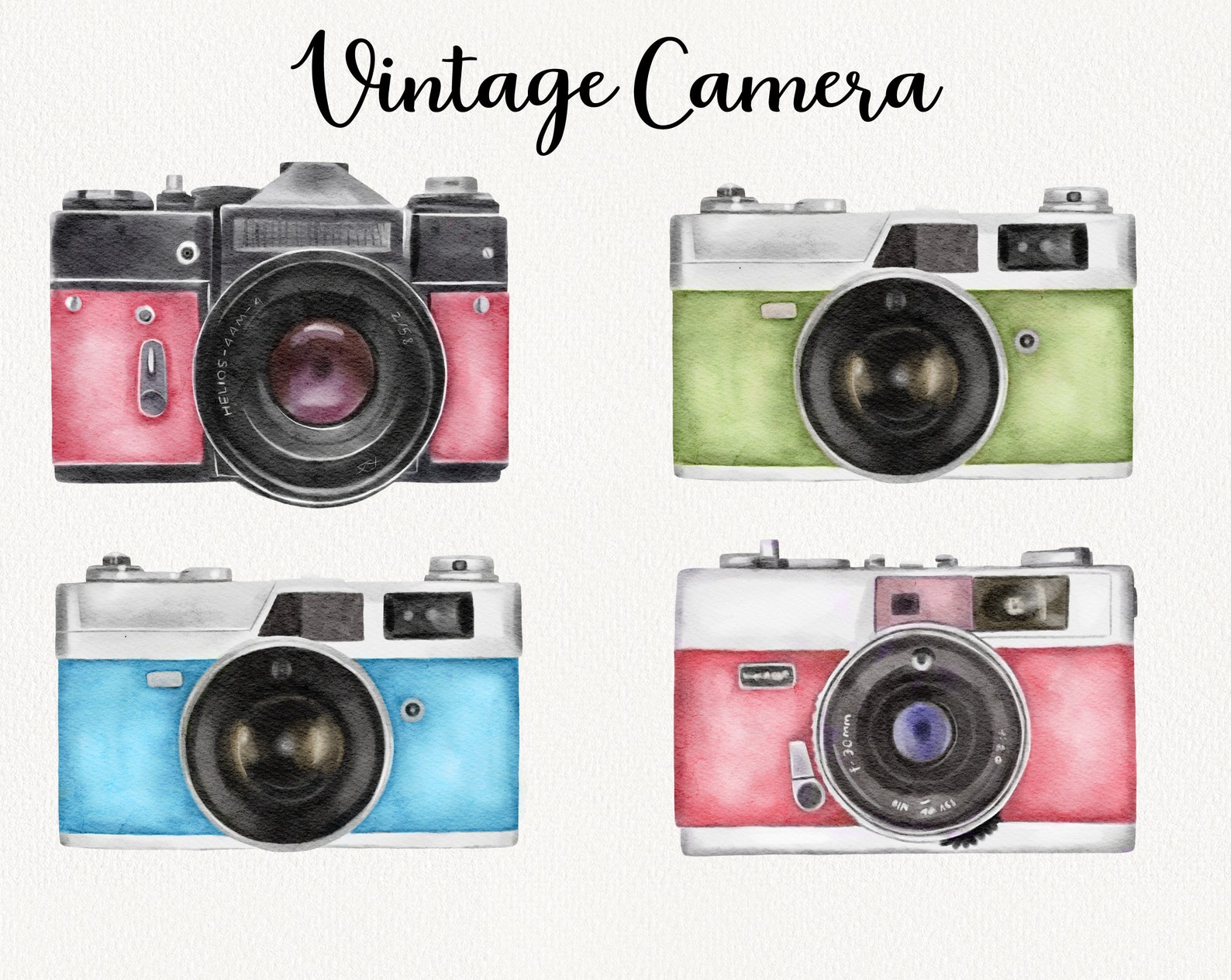 Watercolor Vintage Camera Clipart Hand Painted Colored Photo - Etsy