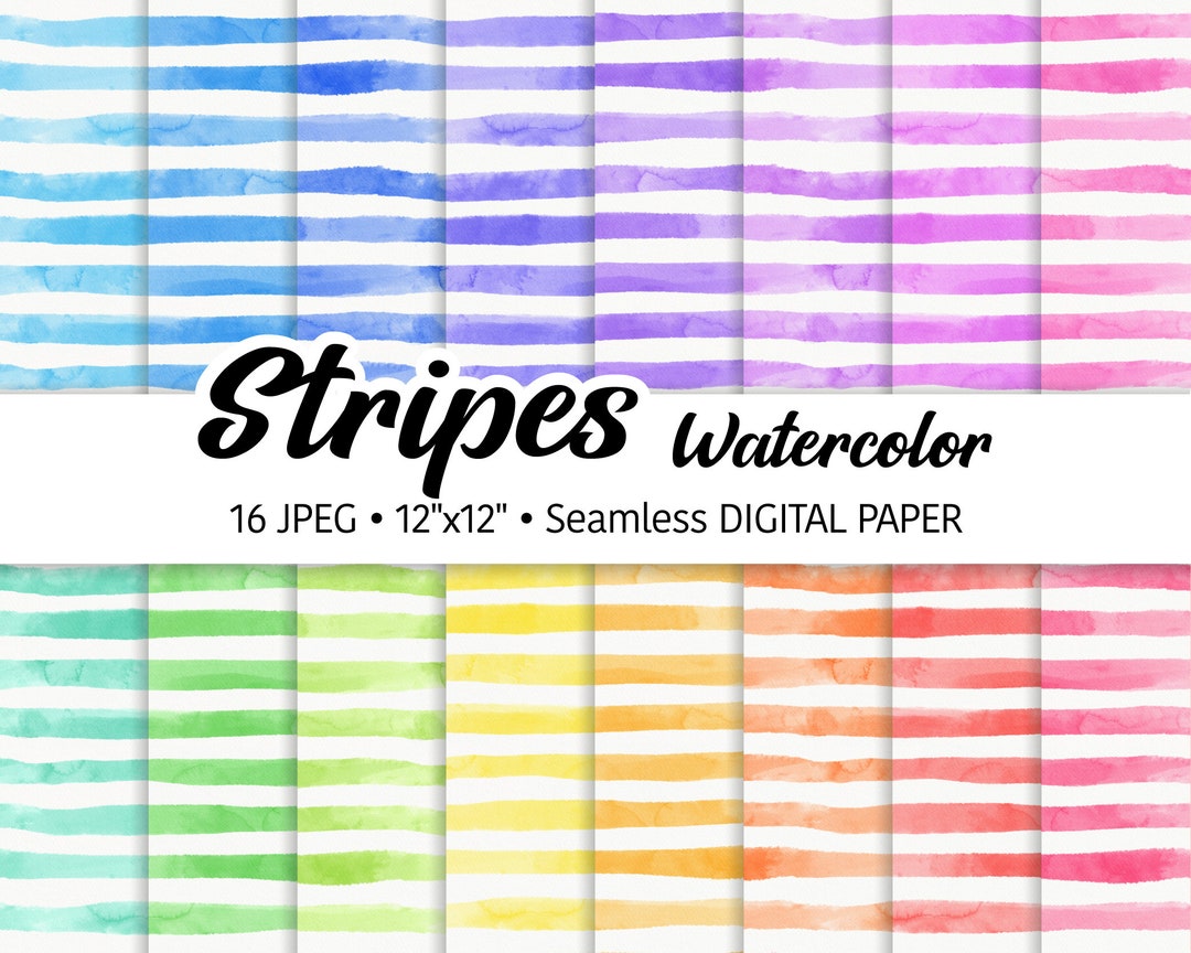 Watercolor Stripes Digital Paper Pack, Abstract Watercolor Textures ...