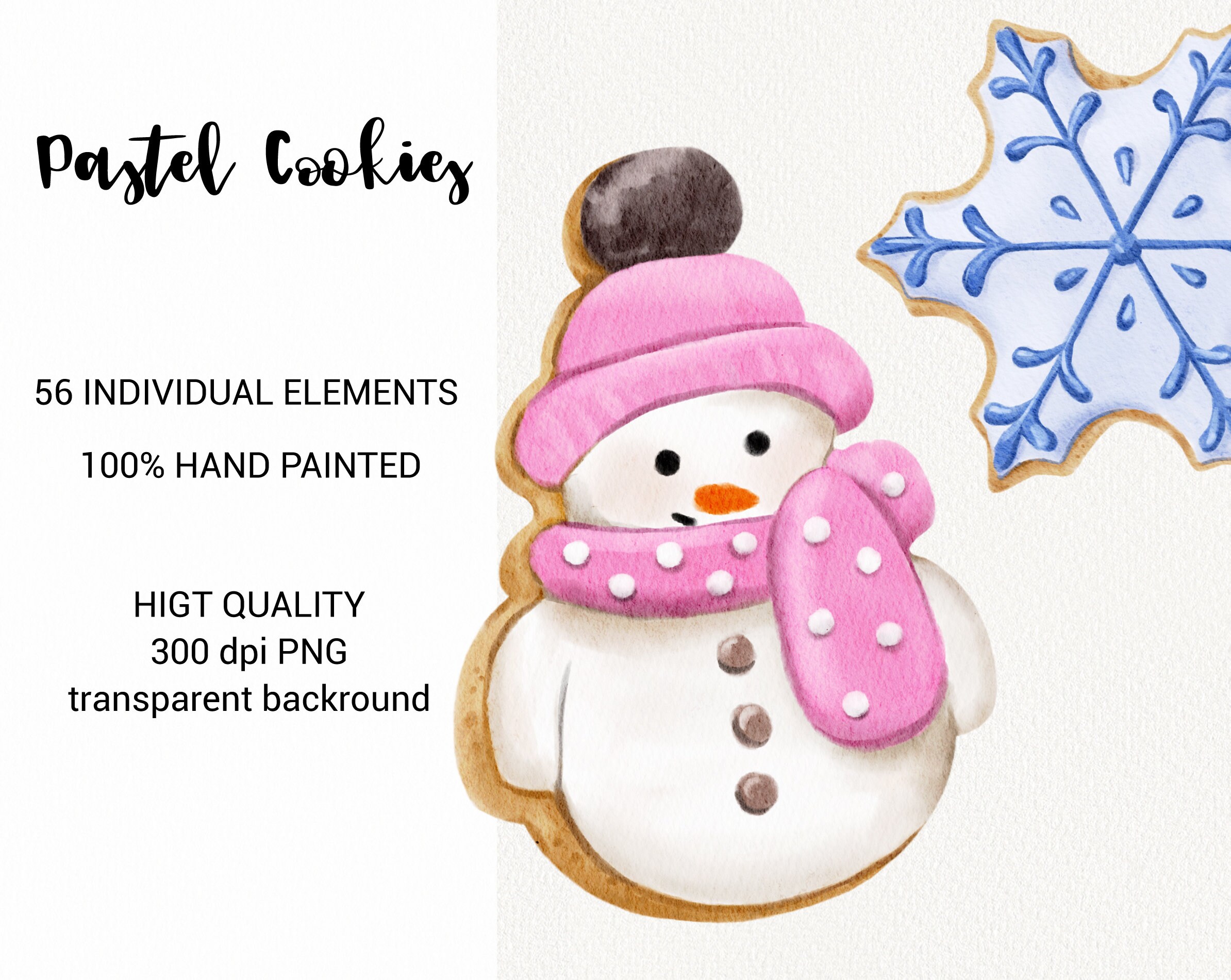Christmas Pastel Cookies Clipart Watercolor Gingerbread - Etsy