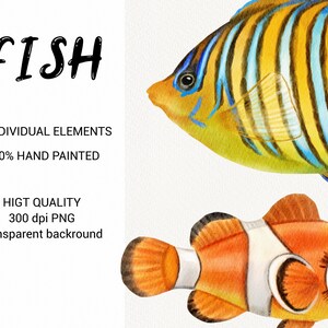 Watercolor Fish Clipart, Ocean Clip Art, Sea Life Animals, Tropical ...