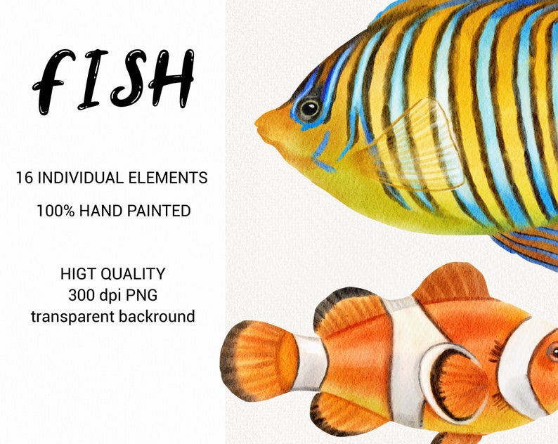 Watercolor Fish Clipart, Ocean Clip Art, Sea Life Animals, Tropical ...