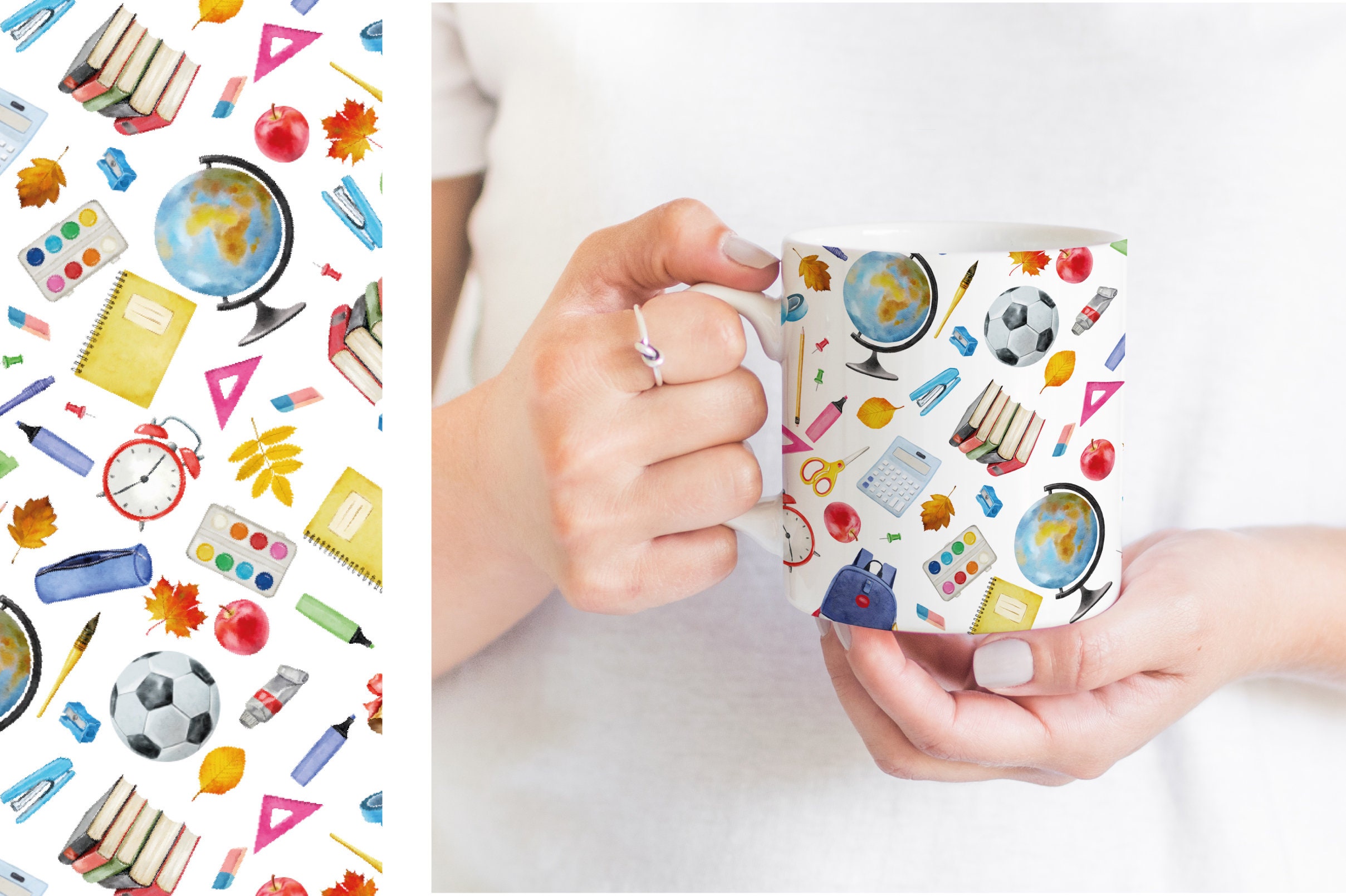 Watercolor Back to School Digital Paper, School Supplies, Autumn ...