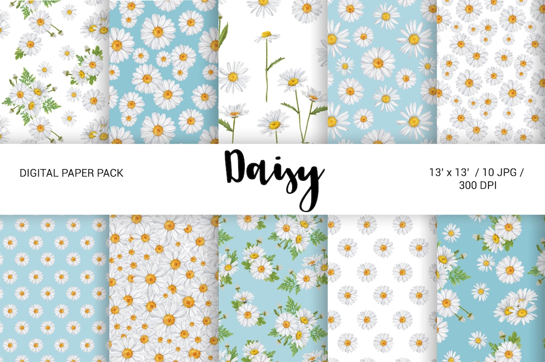 Daisy Digital Paper, Watercolor Spring Flowers Seamless Pattern ...