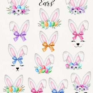 Watercolor Easter Bunny Ears Clipart, Cute Bunny Face Clip Art, Easter ...