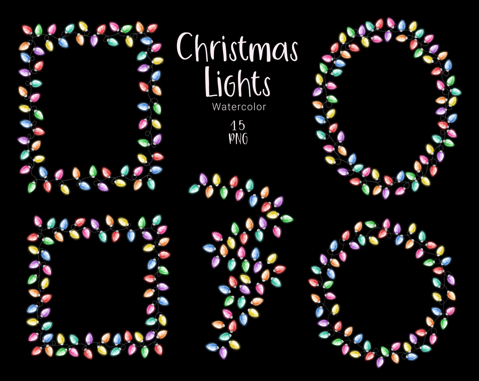 Christmas Lights Clipart Watercolor Clip Art String of - Etsy