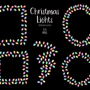 Christmas Lights Clipart, Watercolor Clip Art, String of Christmas ...