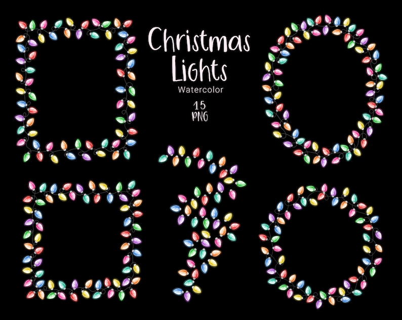 Christmas Lights Clipart, Watercolor Clip Art, String of Christmas ...