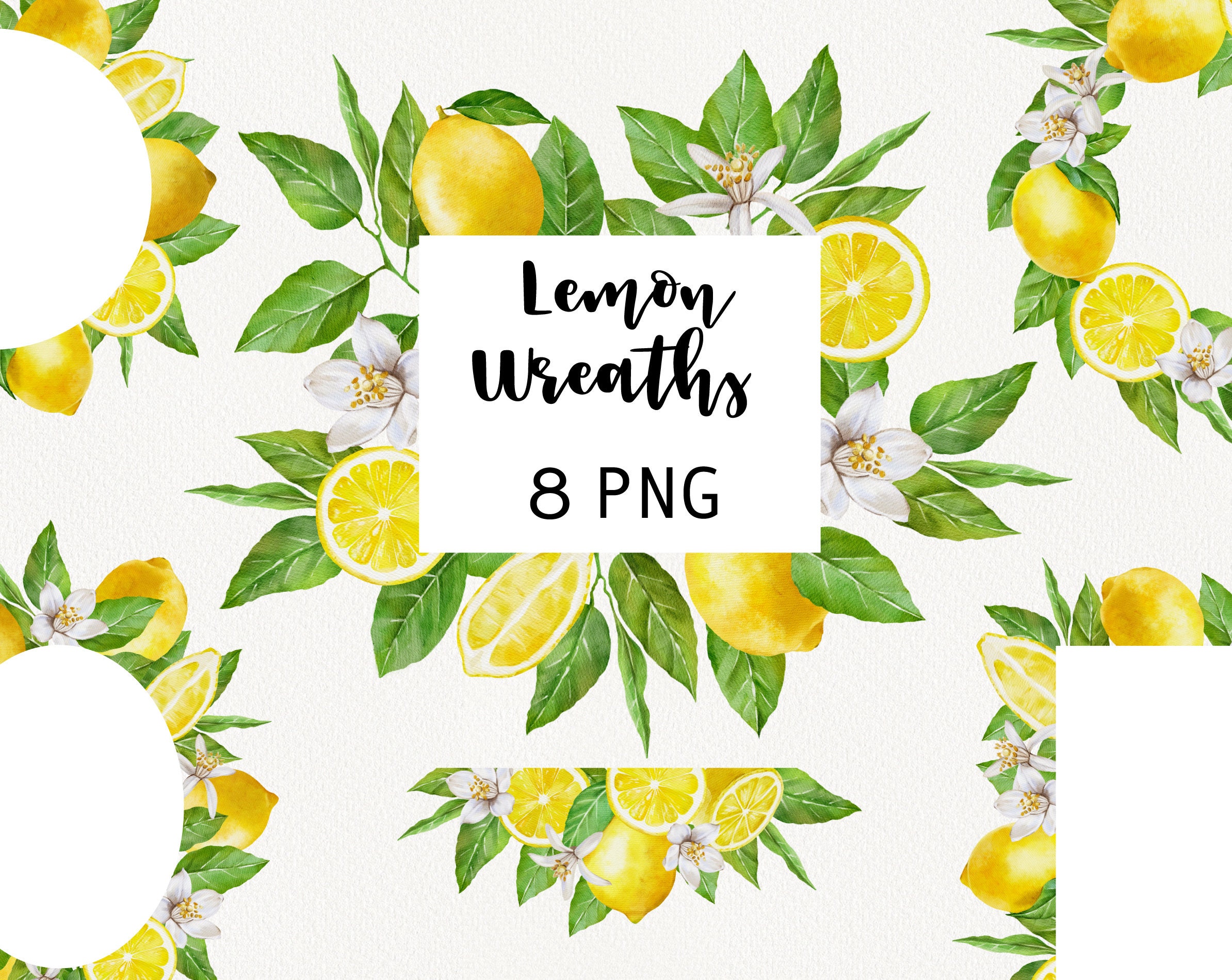 Watercolor Lemon Clipart Lemon Wreath Clip Art Flowers - Etsy