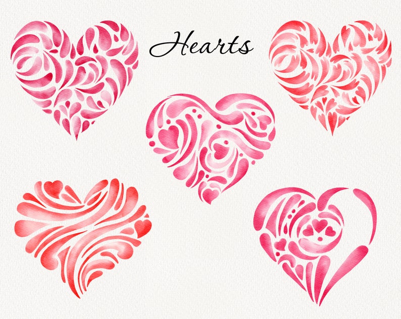 Valentine's Day Clipart Watercolor Hearts Love Clip Art - Etsy