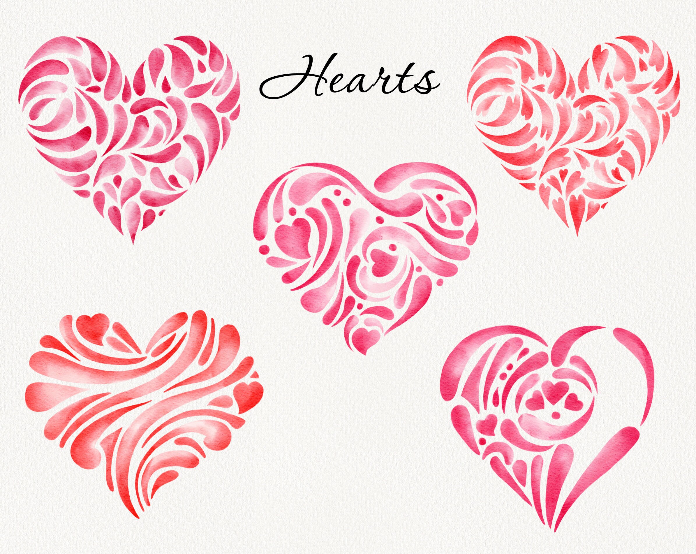 Valentine's Day Clipart Watercolor Hearts Love Clip Art - Etsy
