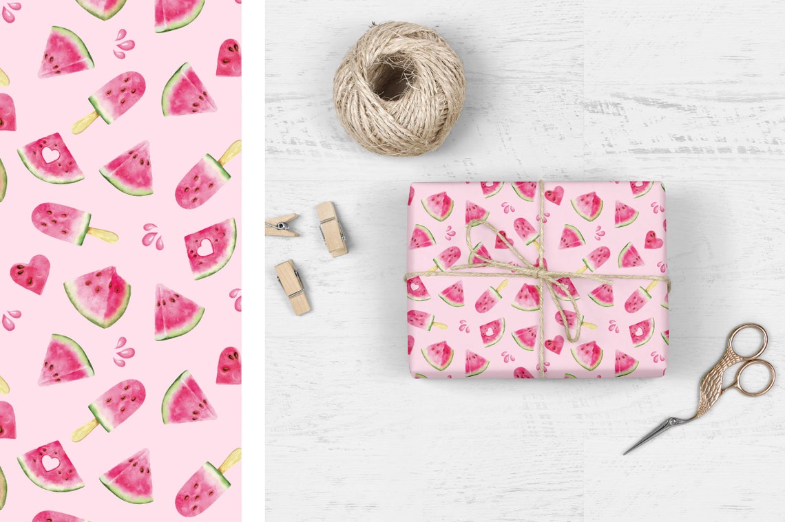 Watercolor Watermelon Digital Paper Fruit Tropical Summer - Etsy