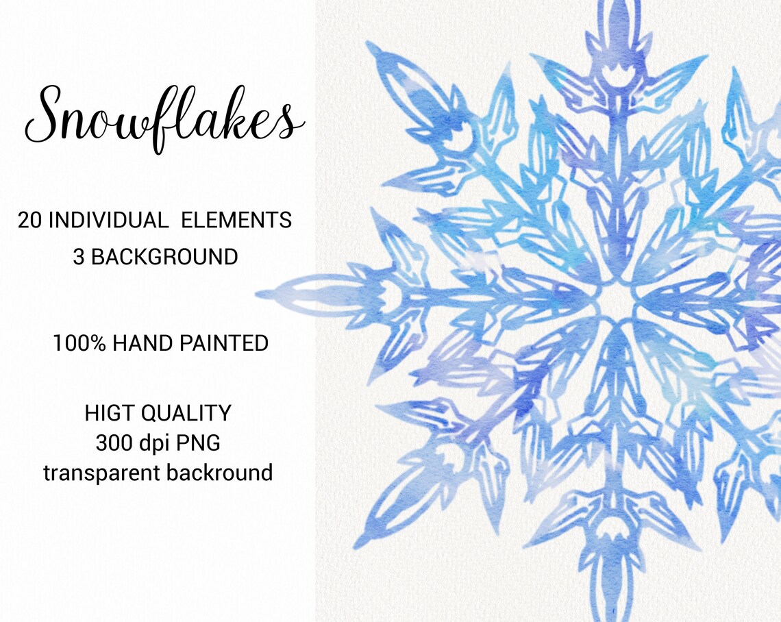 Watercolor Snowflakes Clipart Christmas Snow Clip Art - Etsy