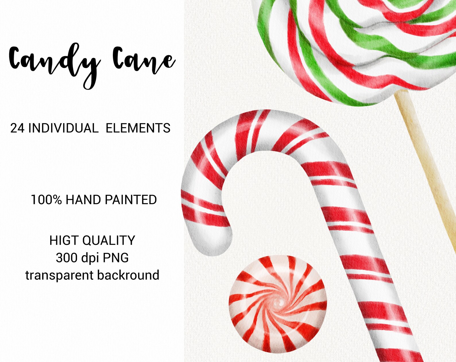Watercolor Candy Cane Clipart Christmas Clip Art Xmas - Etsy