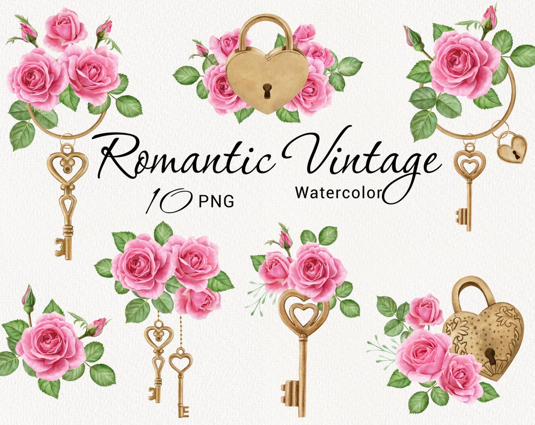 Valentine's Day Clipart, Romantic Vintage Bouquet Clipart, Love, Heart ...