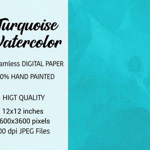 Turquoise Watercolor Digital Paper Pack, Teal Tones, Abstract ...