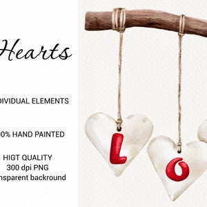 Valentine's Day Clipart, Watercolor Love Clip Art, Tree With Red Hearts ...