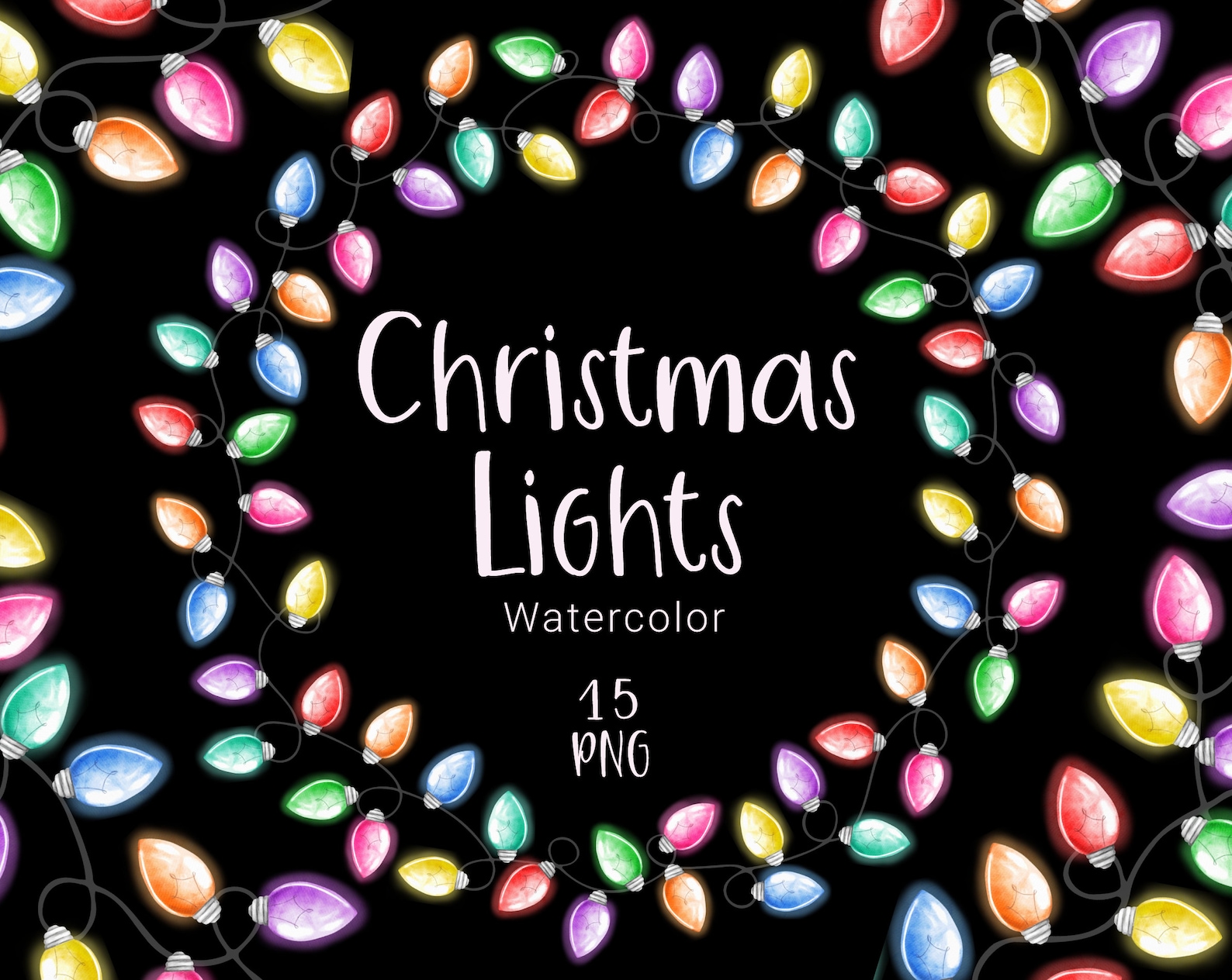 Christmas Lights Clipart Watercolor Clip Art String of - Etsy