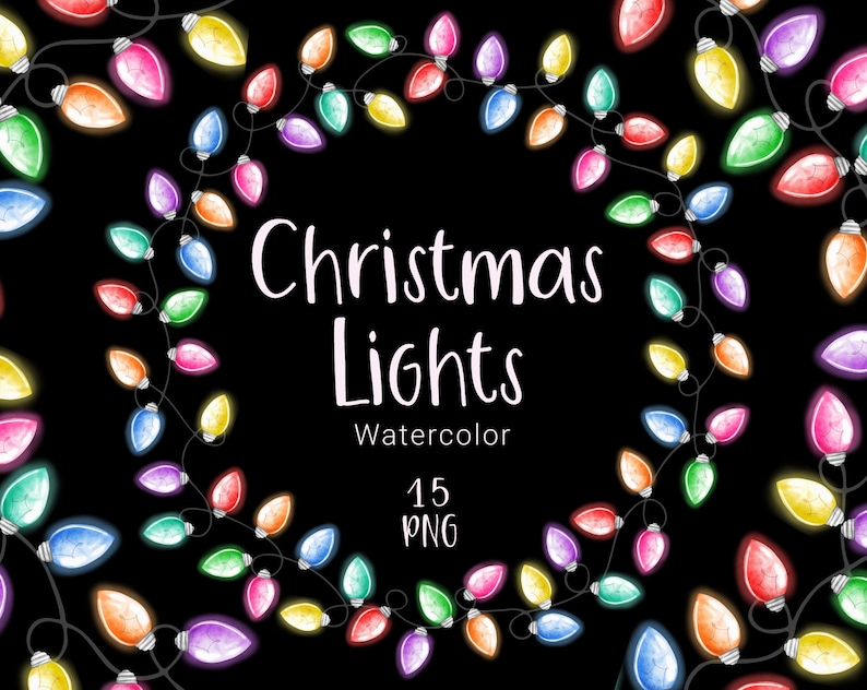 Christmas Lights Clipart Watercolor Clip Art String of - Etsy