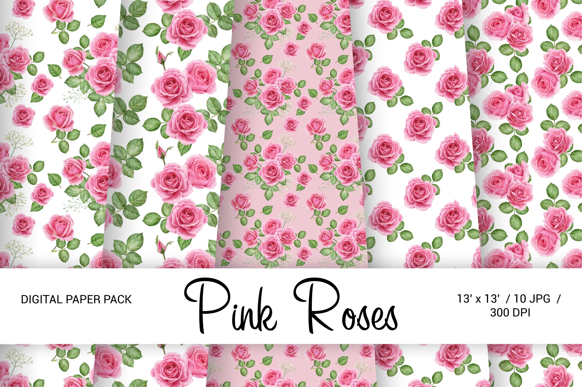 Rose Digital Paper Watercolor Pink Roses Floral Seamless - Etsy
