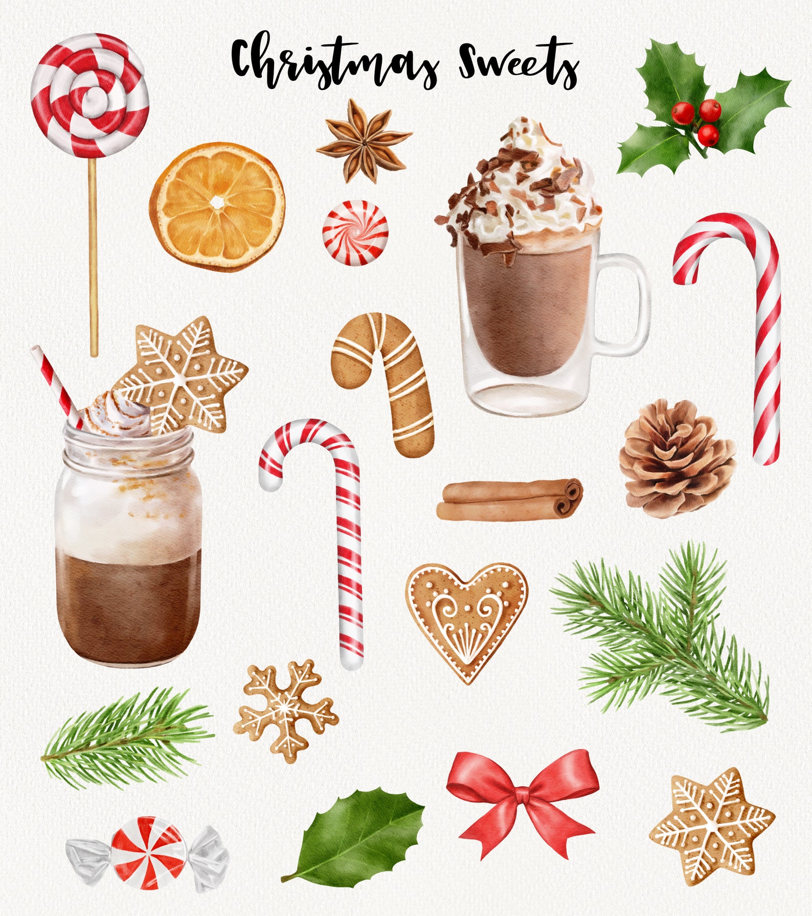 Christmas Sweets Clipart Watercolor Coffee Clip Art Hot - Etsy