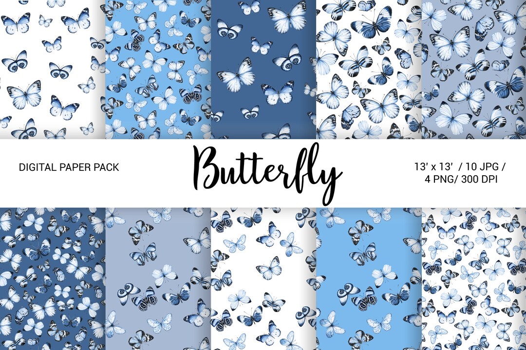 Watercolor Butterfly Seamless Digital Paper, Summer Scrapbook Blue ...